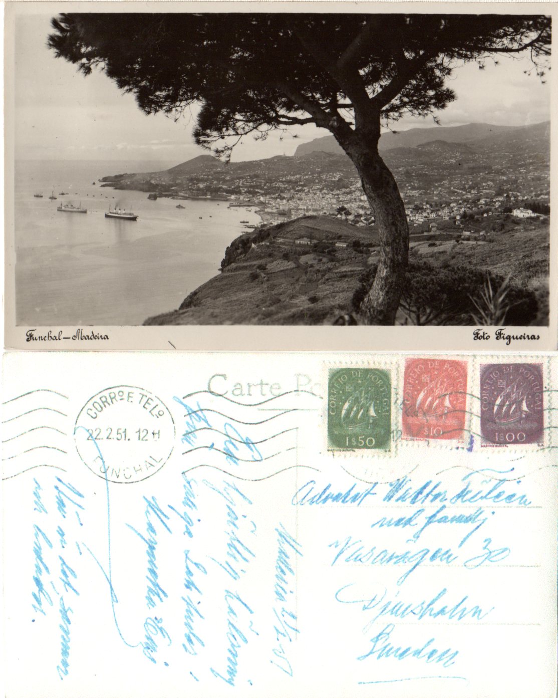 Portugal, Funchal-Madeira, 1951 postcard used to Sweden. · Heiner Zinoni
