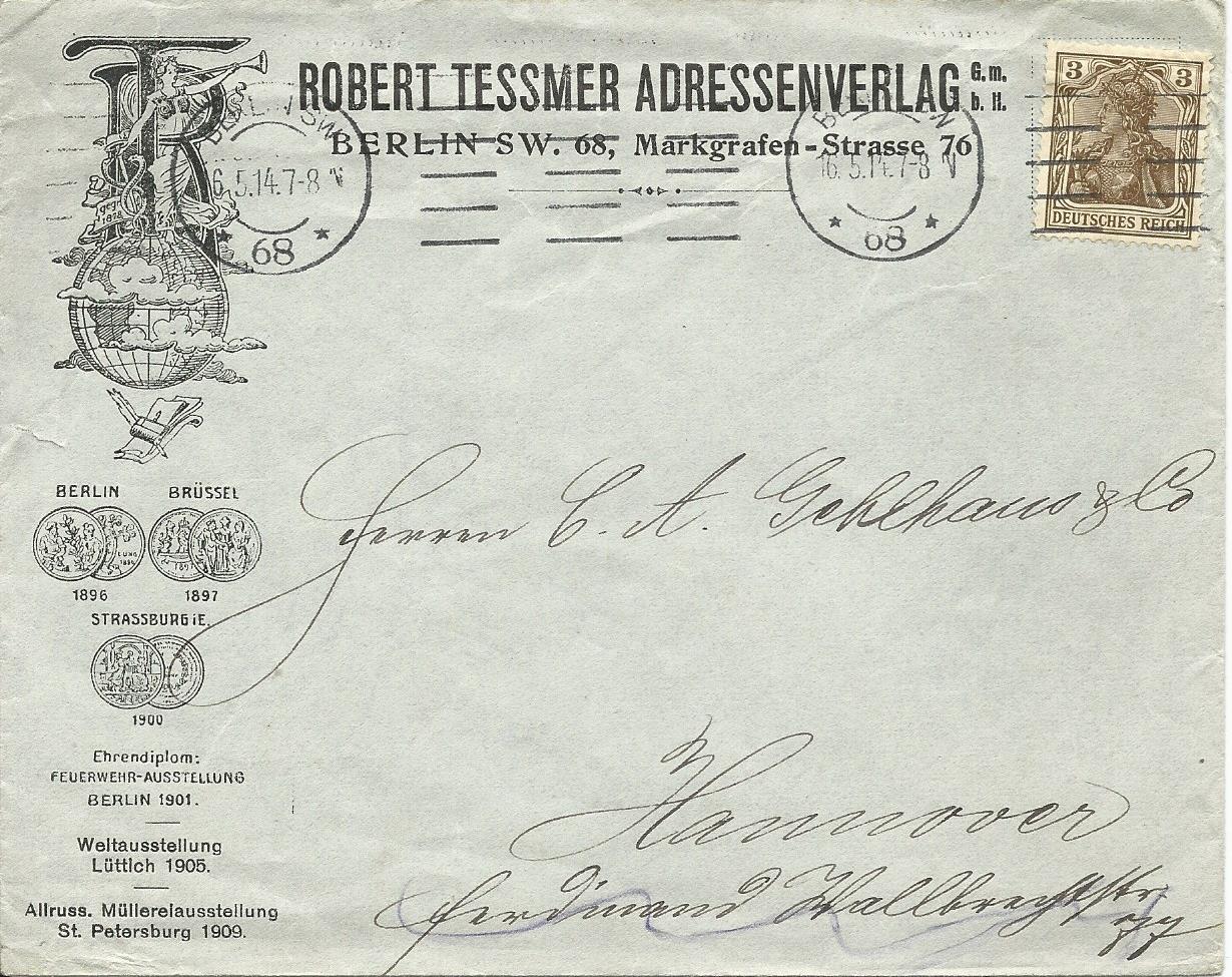 DR 1914, 3 Pf. Germania auf illustriertem Firmen Brief v. Berlin ...